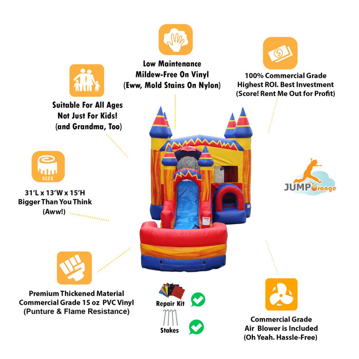JumpOrange Superhero Commercial Grade Bounce House Water Slide for Kids (with Pool and Blower ...